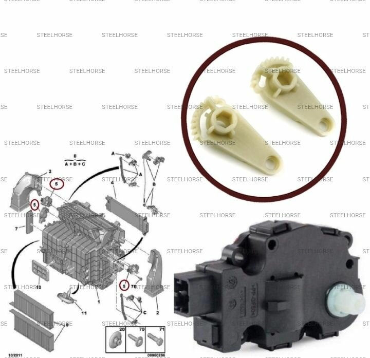 Ремкомплект моторчика заслонки отопителя (2шт) Peugeot Partner Tepee Citroen Berlingo C4 Picasso