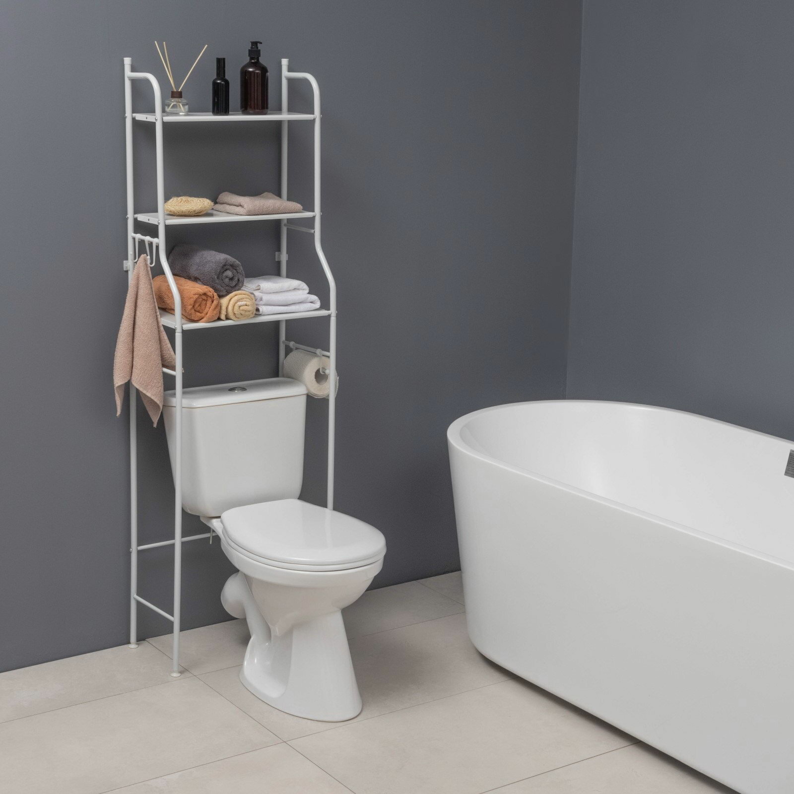 Стеллаж над унитазом, 47x25x152 см, белый, особенности: над унитазом