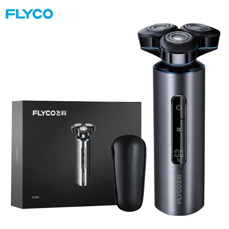 Перезаряжаемая бритва AIKIN Flyco для мужчин, водонепроницаемость IPX7, дисплей светодиодный, быстрая зарядка за 1 час, бритва с сумкой для хранения FS988, FS988