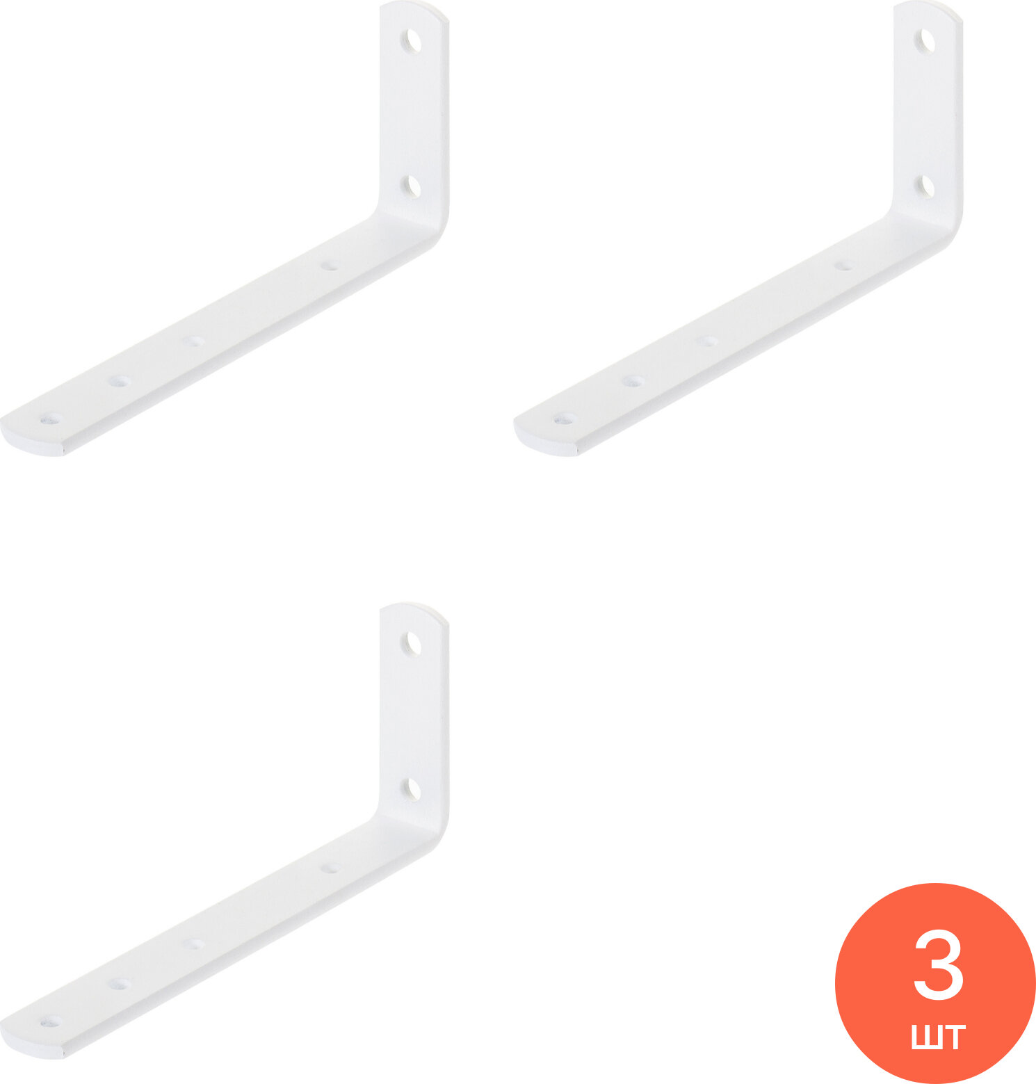 Кронштейн для полки Петротех бытовой стальной, белый, 140×60мм / держатель (комплект из 3 шт)