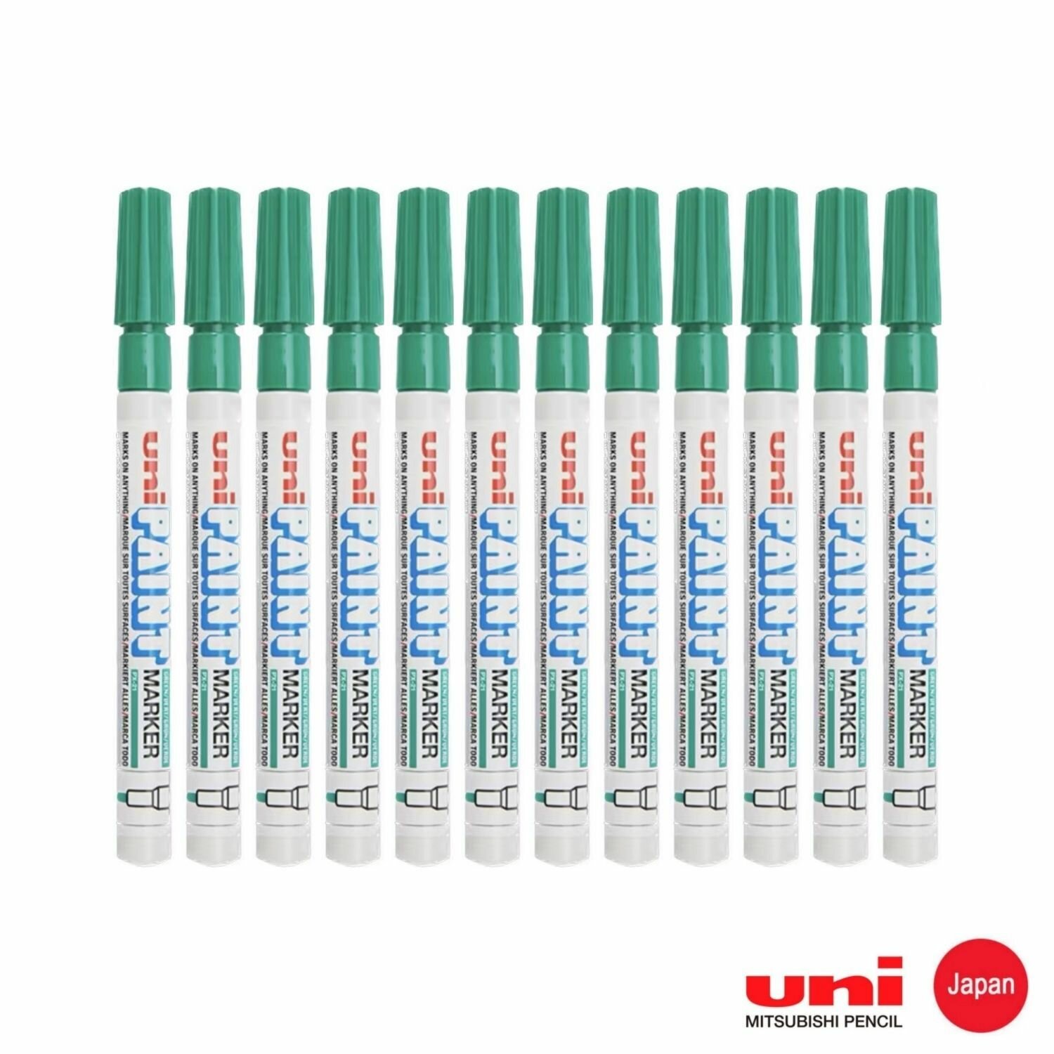 Перманентный несмываемый маркер для рисования, граффити, каллиграфии на масляной основе Uni Paint PX-21, 12 шт, Зеленый