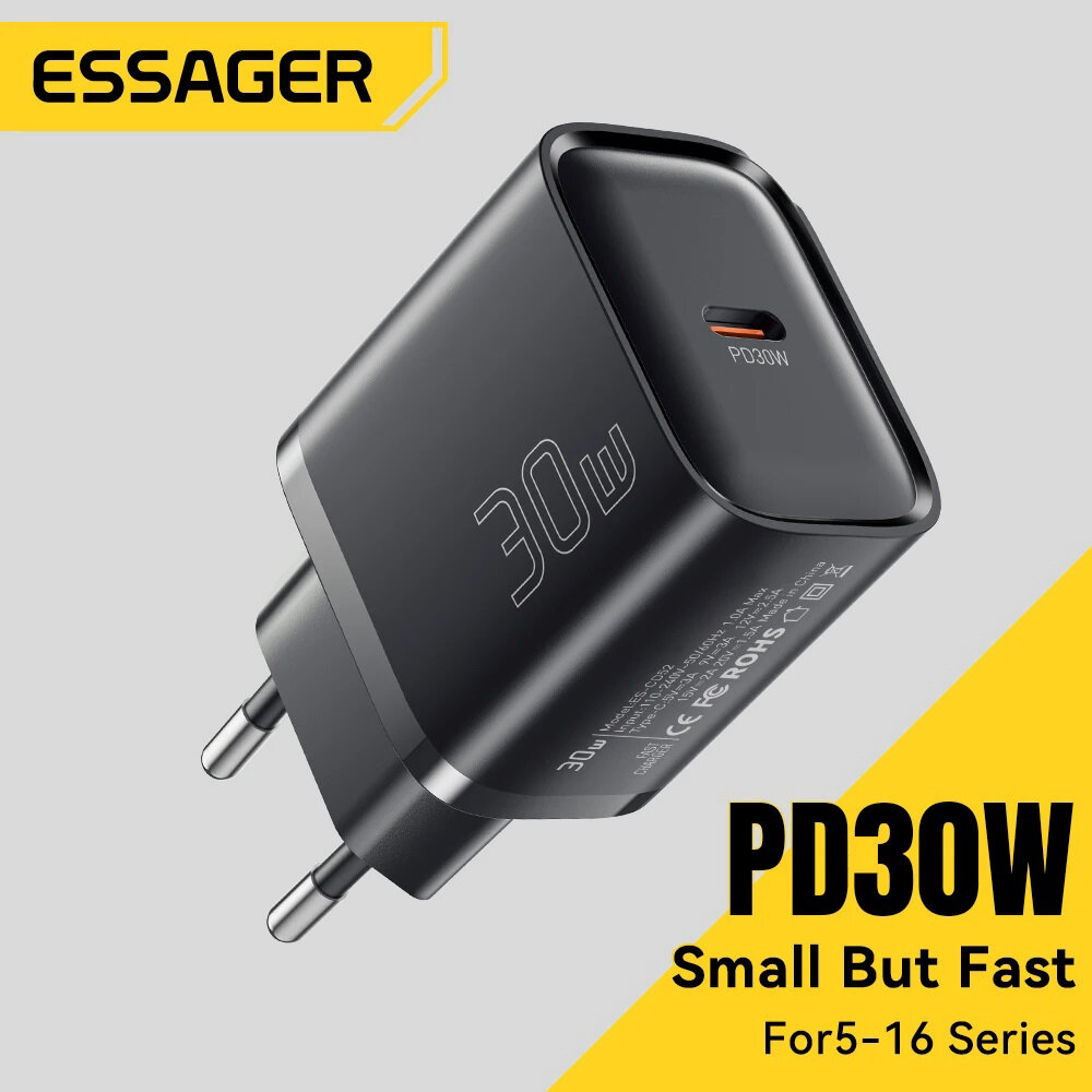 Зарядный блок Essager 30 W, Type-c для IPhone и Android, индикатор, PPS, PD 3.0, QC 3.0
