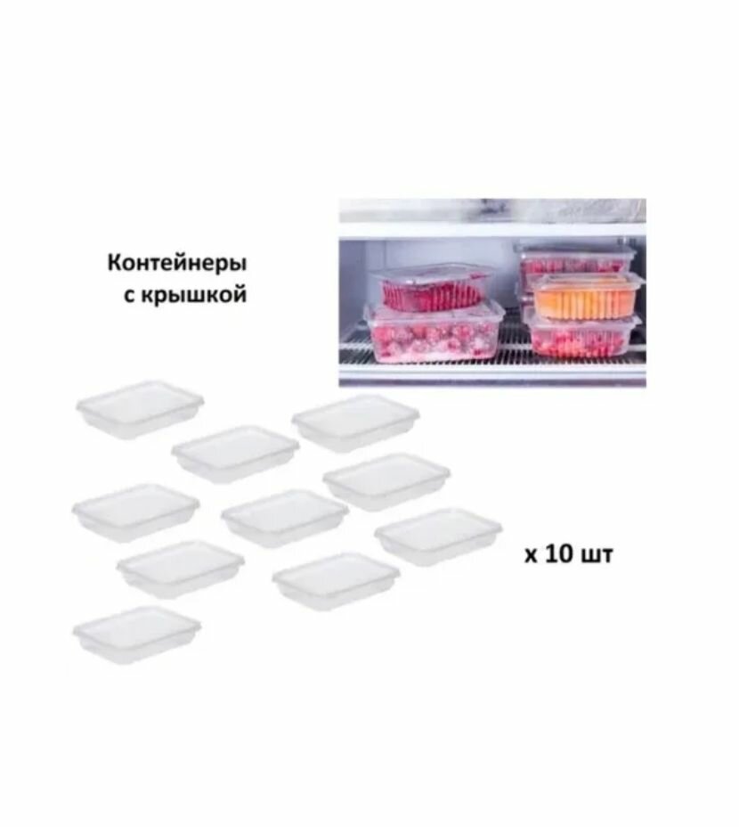 Контейнер "Одноразовый "для заморозки ягод , овощей , фруктов и т. д Набор из 10 шт размер 179 х 132 х 37 мм