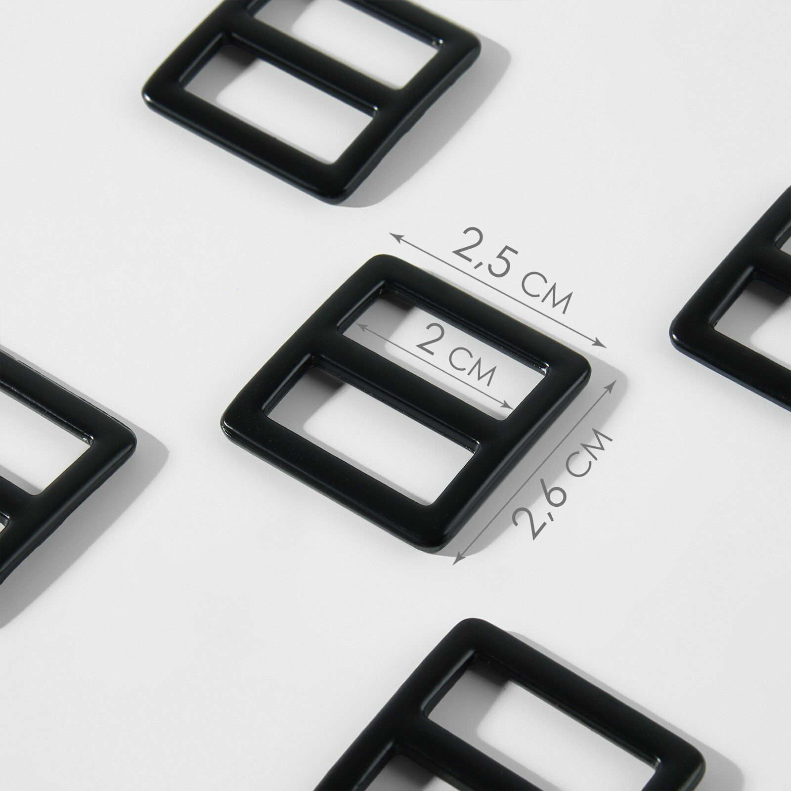 Пряжка регулирующая, двухщелевая, вн. ширина=20 мм, s=2.5 мм, 5 шт, матовая, чёрная