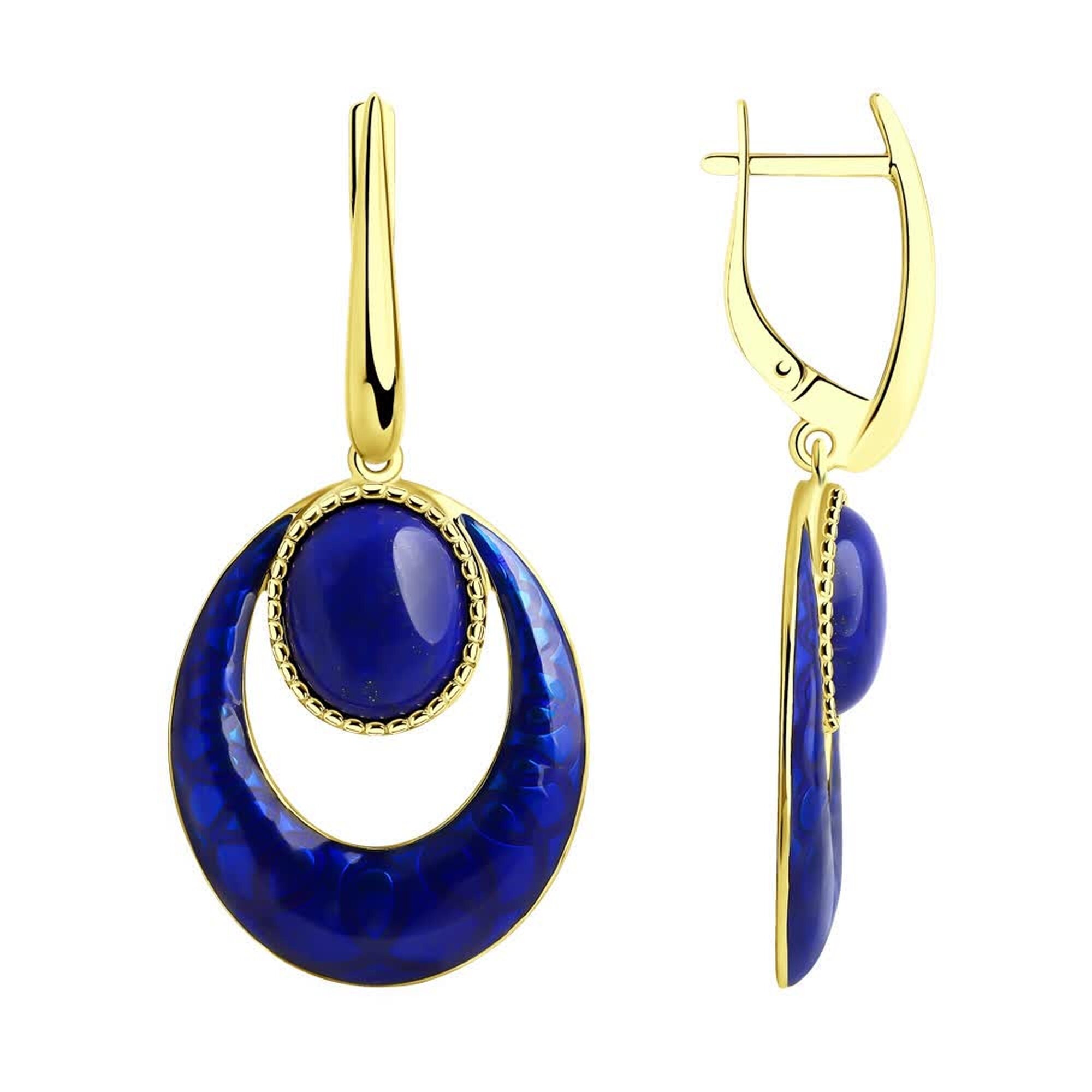 Серьги, серебро, 925 проба, золочение, лазурит, эмаль