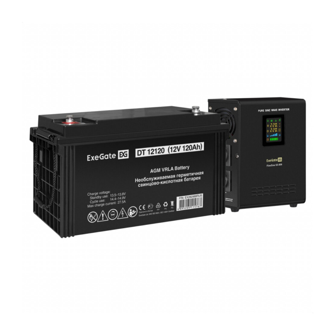 Комплект ИБП EX295996RUS + батарея 120Aч EX282988RUS ExeGate FineSine SX-800. LCD. AVR.2SH