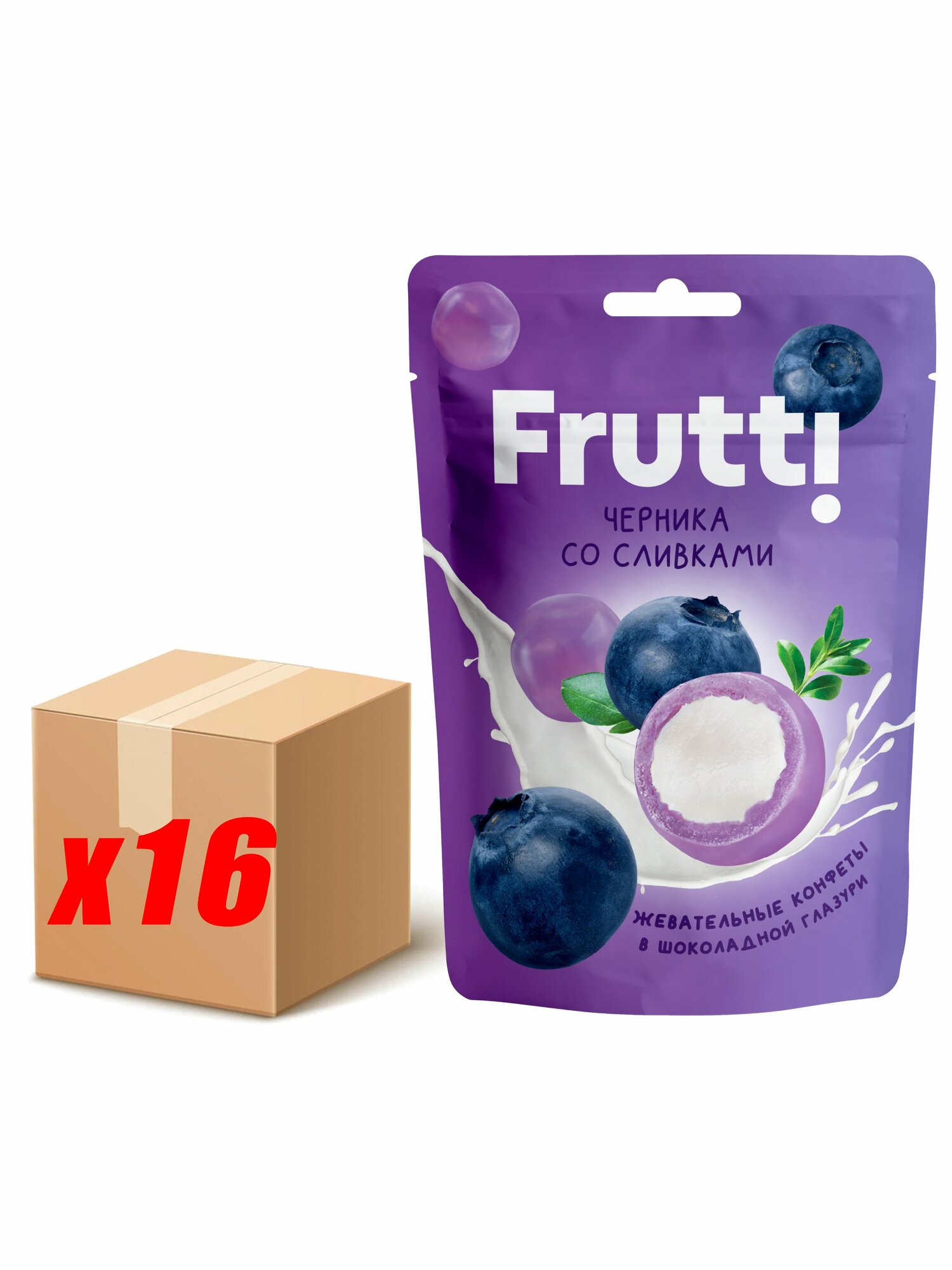 Жевательные конфеты Frutti со вкусом черники со сливками, 70г х 16шт