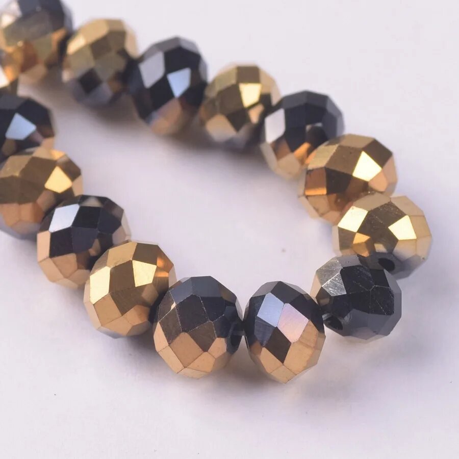 Свободные бусины Dreamzeal стеклянные полупокрытые золото/серебро 8x6mm (30pcs), Черный, Black Gold