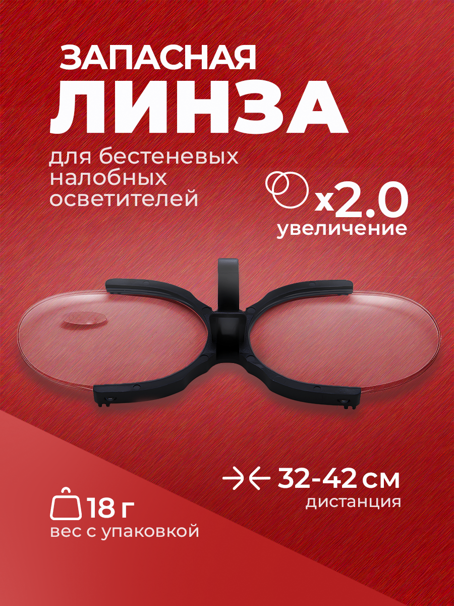 Запасные линзы к налобному осветителю на шлеме +2.0, совместимо с налобным осветителем с бинокулярами