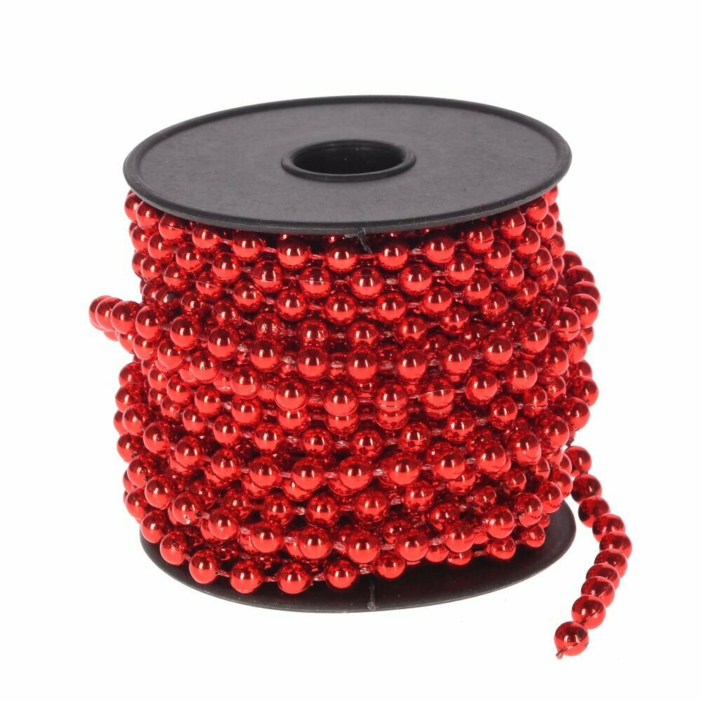 Украшение новогоднее Бусы (красный), D5мм, L10м KSM-722802