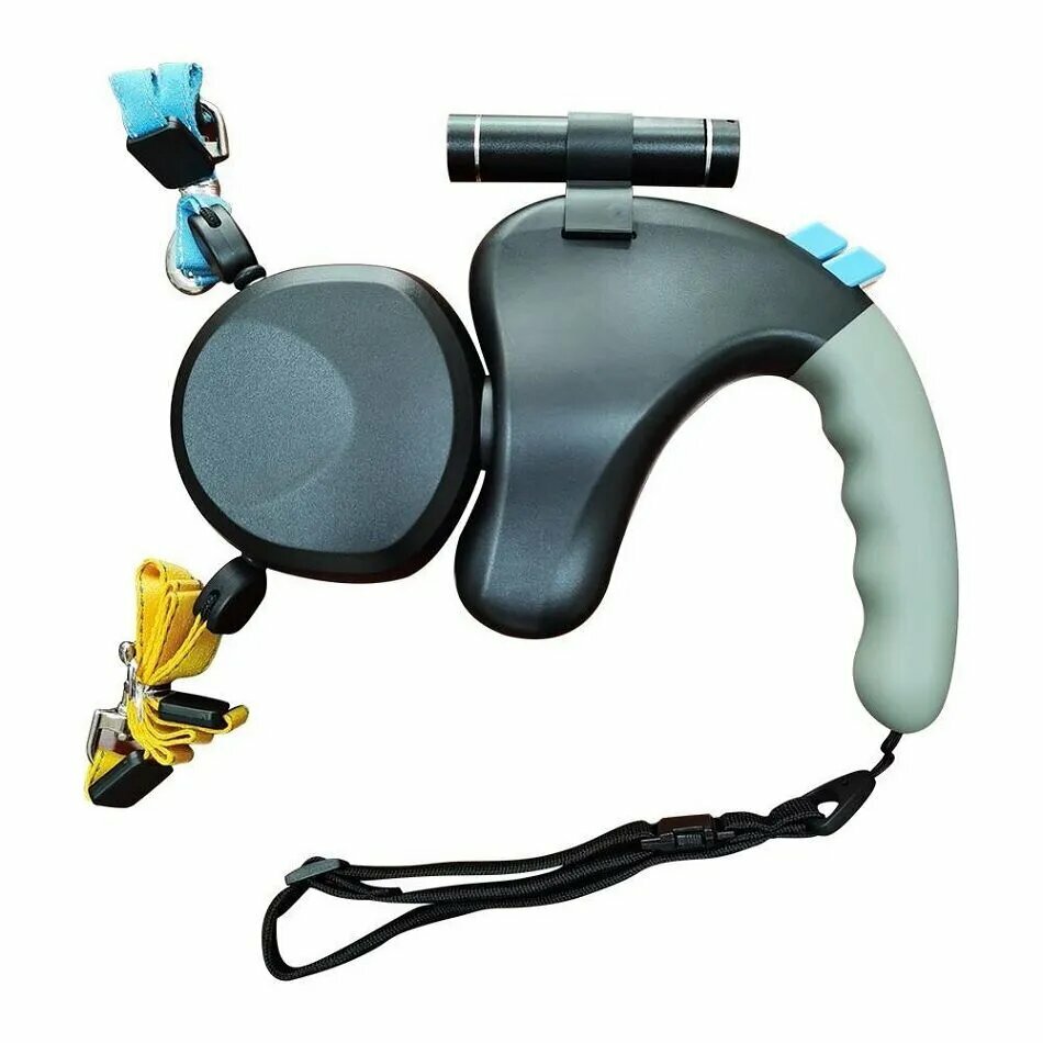 Рулетка для двух собак - Сворка черно-серого цвета 3м