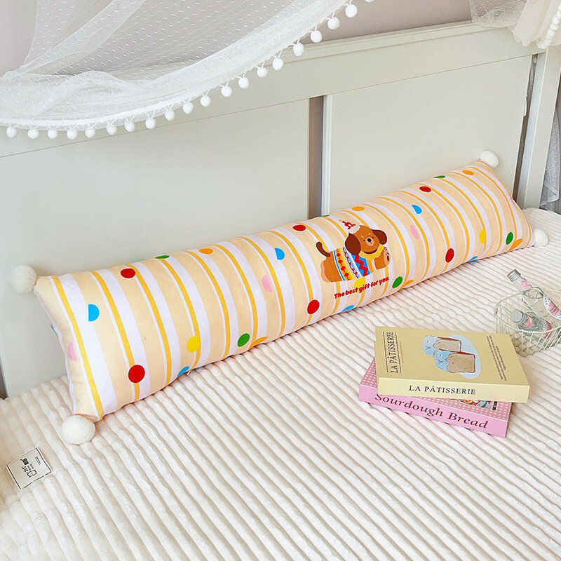 Подушка для сна и отдыха мультяшный такса полосатая хлопковая с наполнением из пп хлопка желтая 110см