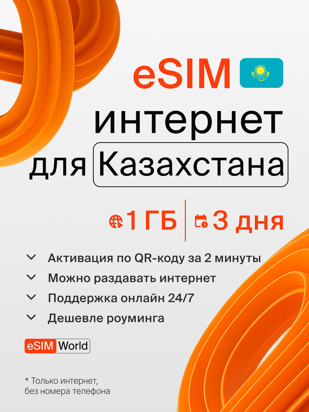 1 ГБ / 3 дня: Туристическая eSIM Казахстан интернет в Нур-Султане и Алматы