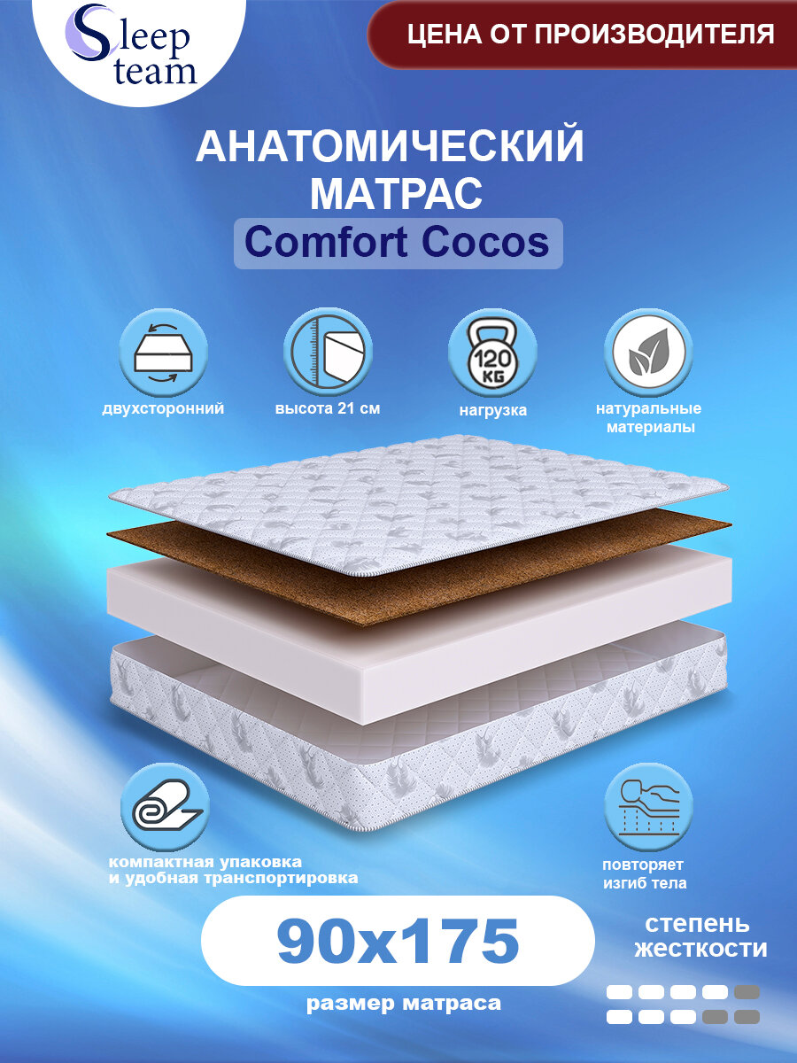 Матрас детский SleepTeam Comfort Cocos 90х175, беспружинный, высота 21 см, односпальный