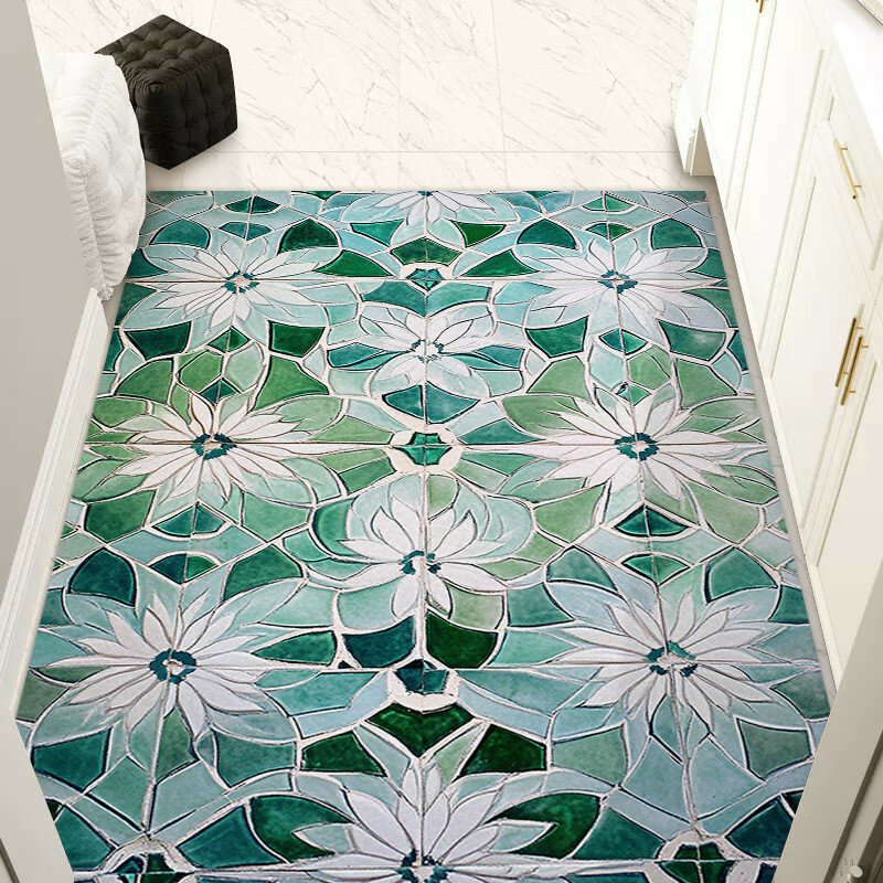 Ковровое покрытие ocean pattern diatom lotus pond ginkgo printed mud door rug with water wash finish for hallway and entrance area green 40x60см