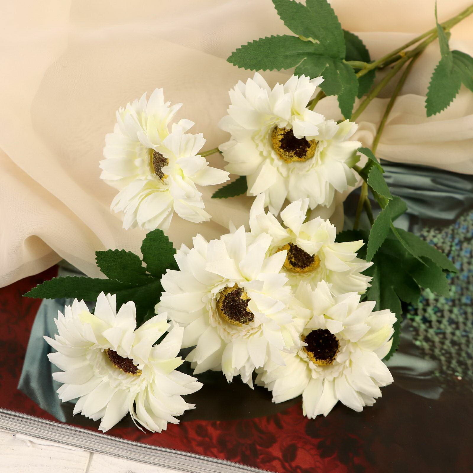 Цветы искусственные "Гербера садовая", 6x50 см, белые, вид: гербера