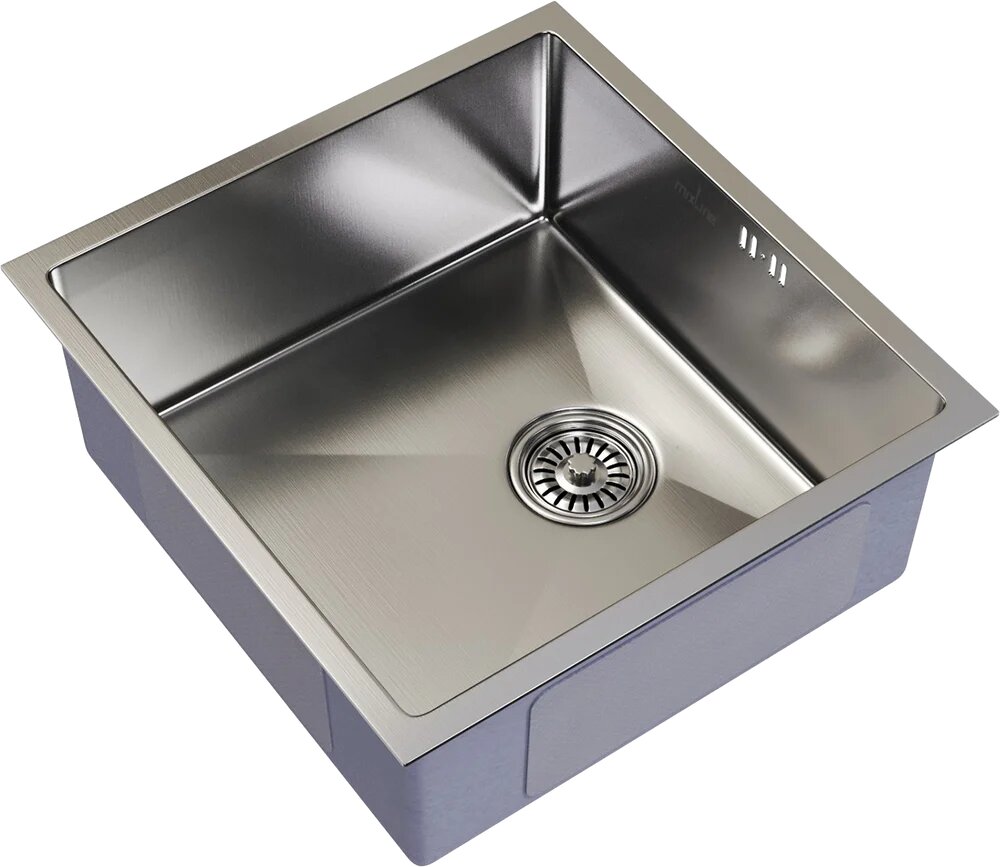 Мойка кухонная Mixline 548564 металлическая, прямоугольная, 45x42, мойка для кухни, встраиваемая снизу, матовая