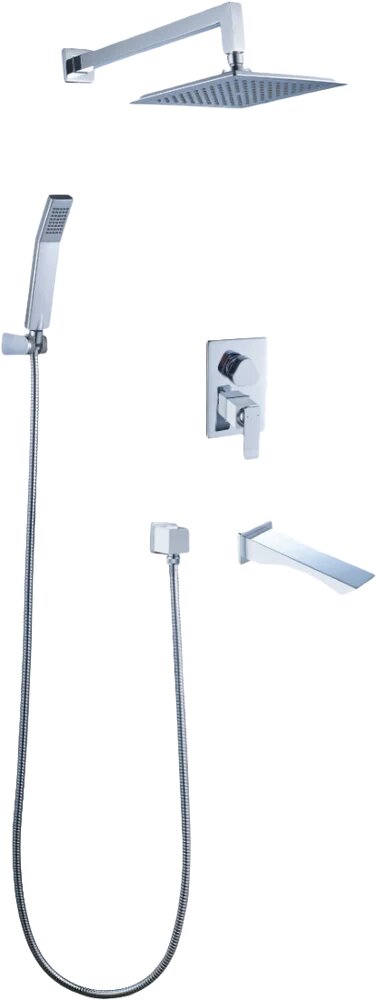 Душевой комплект Lemark Contest LM5822CW 6 в 1, встраиваемый, с внутренней частью в комплекте, со смесителем, с изливом, с тропическим душем, латунный, хром, белый, глянцевый, душевая система