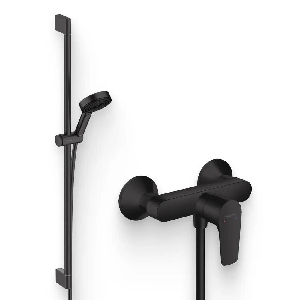 Душевой комплект Смеситель для душа Hansgrohe Talis E 71760670 / Гарнитур Pulsify Relaxation 105 3jet 24170670, матовый черный