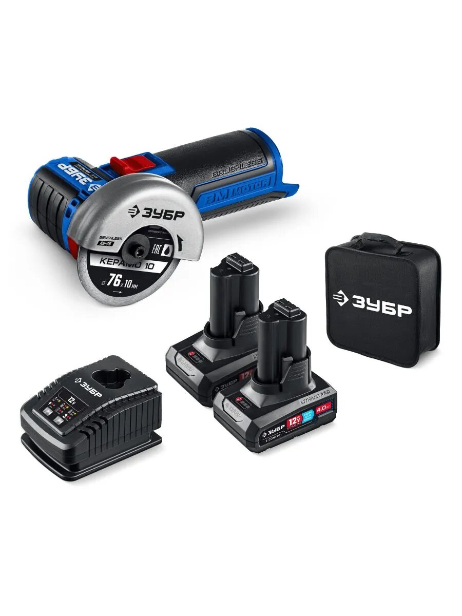 ЗУБР УШМ бесщеточная 12 В D76 мм 2 АКБ AB-76-42