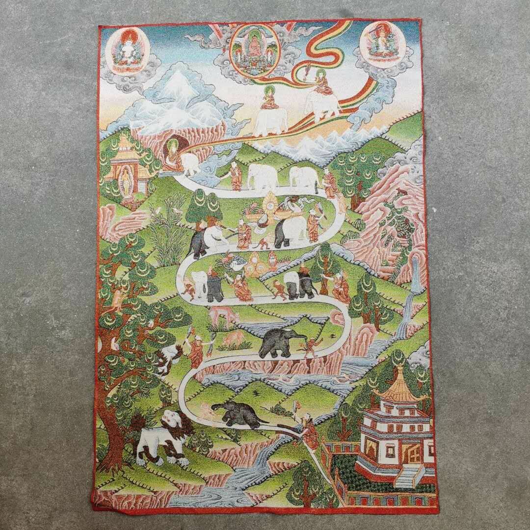 Тханка Буддийская "Картина о четырёх дружных и благоприятных существах" 60*90см вышивка ткань картина