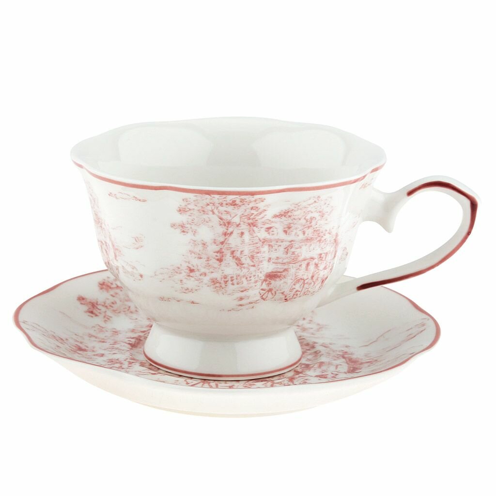 "Сицилия Роза" Чашка фарфоровая 180мл, с блюдцем, отводка, волнистый край