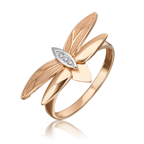 Кольцо, комбинированное золото, 585 проба, бриллиант