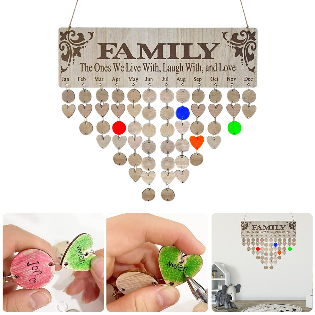 Семейный календарь дней рождения с деревянными бирками, настенное украшение для напоминаний о праздниках и памятных датах, оригинальный подарок маме