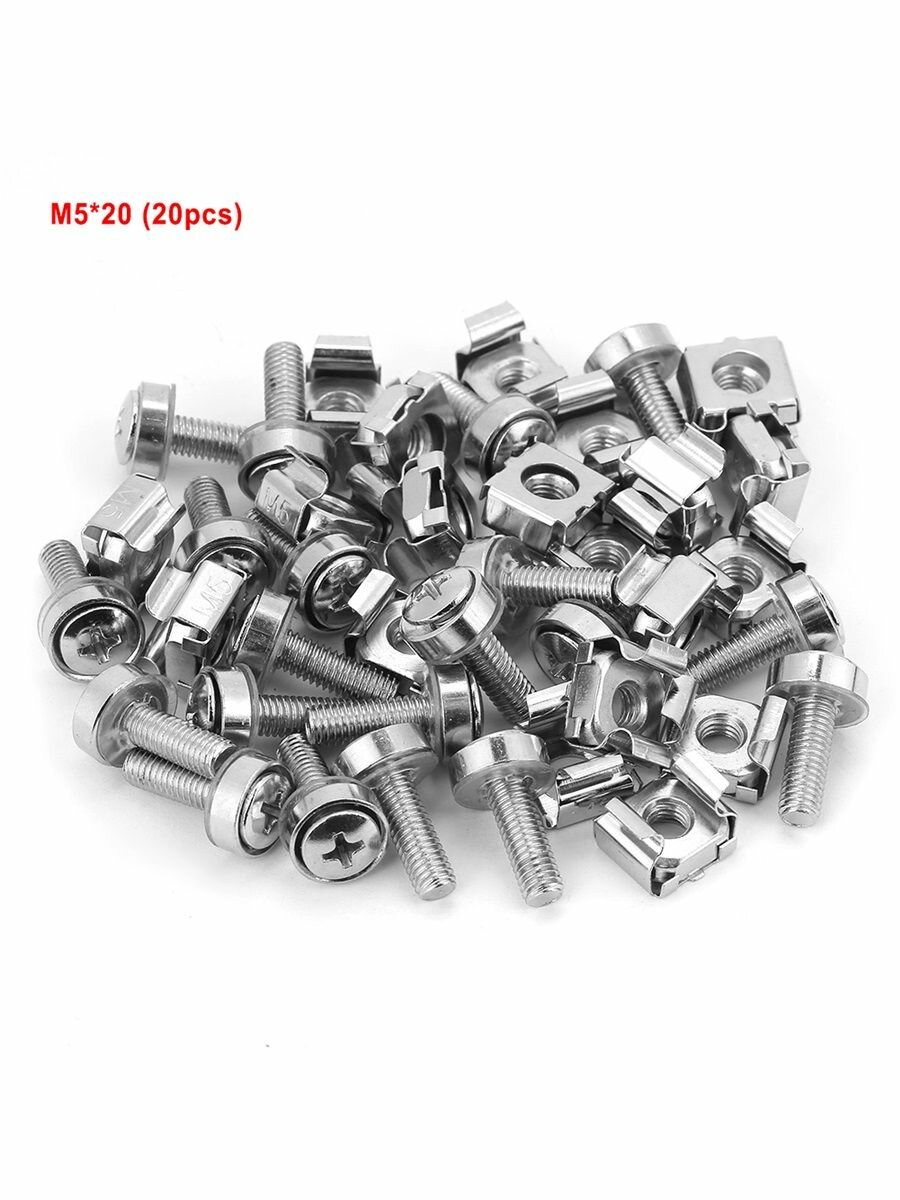 M5*20 Ассортимент винтов и закладных гаек для стойки сетевого шкафа, набор из 20 шт, сверхпрочные винты для надежного монтажа