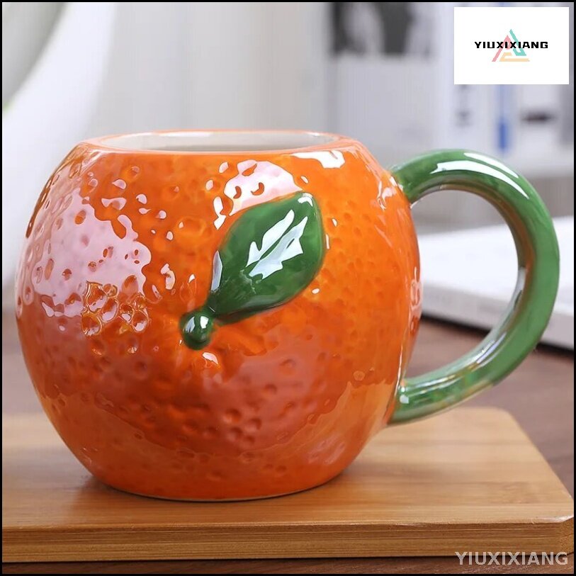 Эксклюзивная кружка 430 мл с фруктовым декором оранжеваяЭксклюзивная кружка 430 мл с фруктовым декором оранжевая