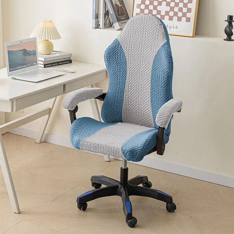 Сращенные цветные чехлы для игровых стульев для киберспорта, офисное компьютерное кресло, вращающееся кресло, пыленепроницаемый защитный чехол с чехлом на подлокотник Голубой, style 16