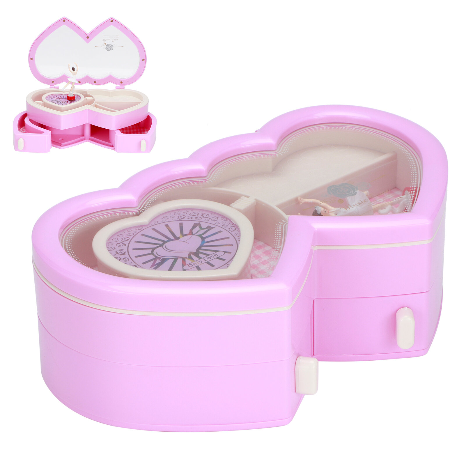Красивая стильная музыкальная шкатулка в форме двойного сердца с музыкальной шкатулкой для танцующей девушки, подарок на день рождения, розовый