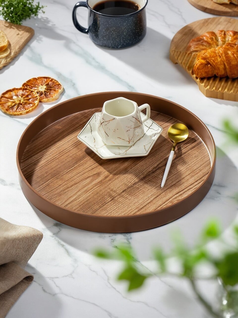 Круглый пластиковый поднос 28 см, коричневый, Y4-8589, Китай