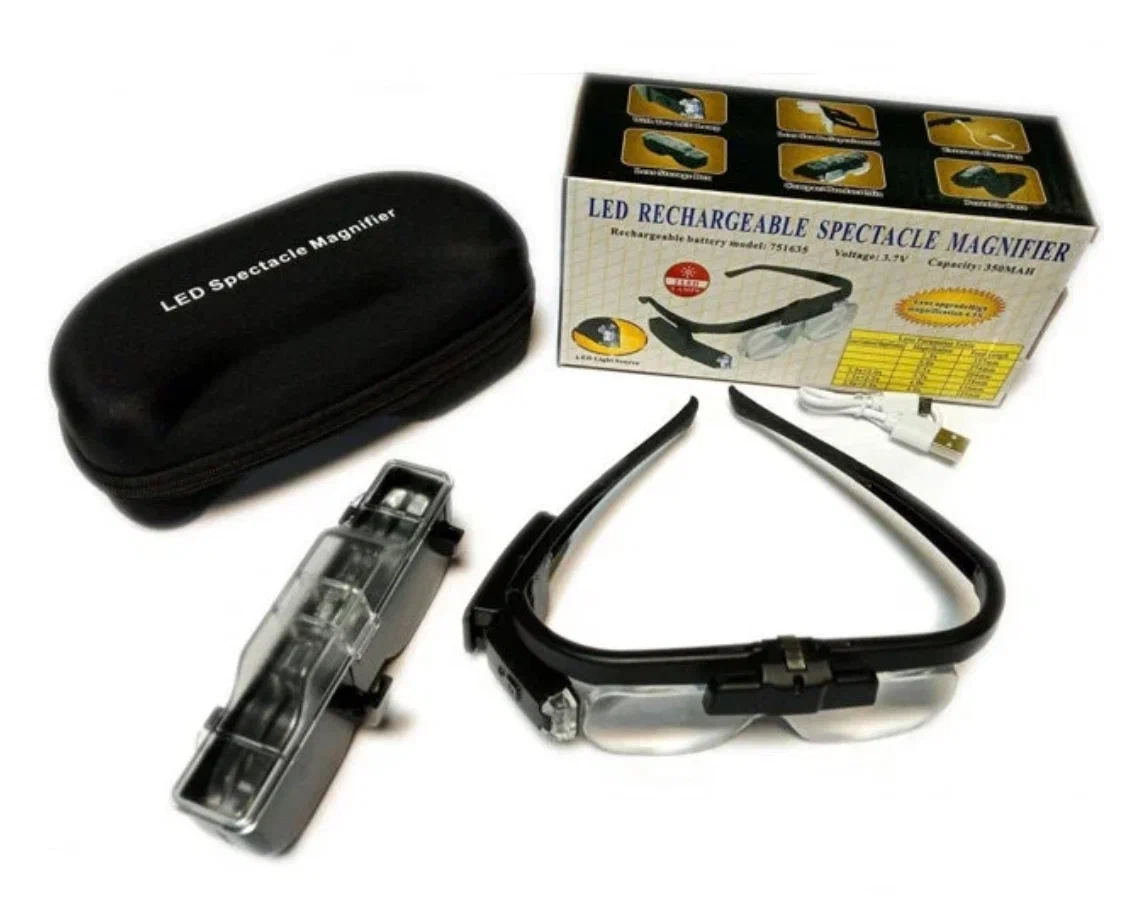 Лупа Kromatech налобная 1,5/2/2,5/3,5/4/4,5x, аккумуляторная, с подсветкой (2 LED) 11642DC