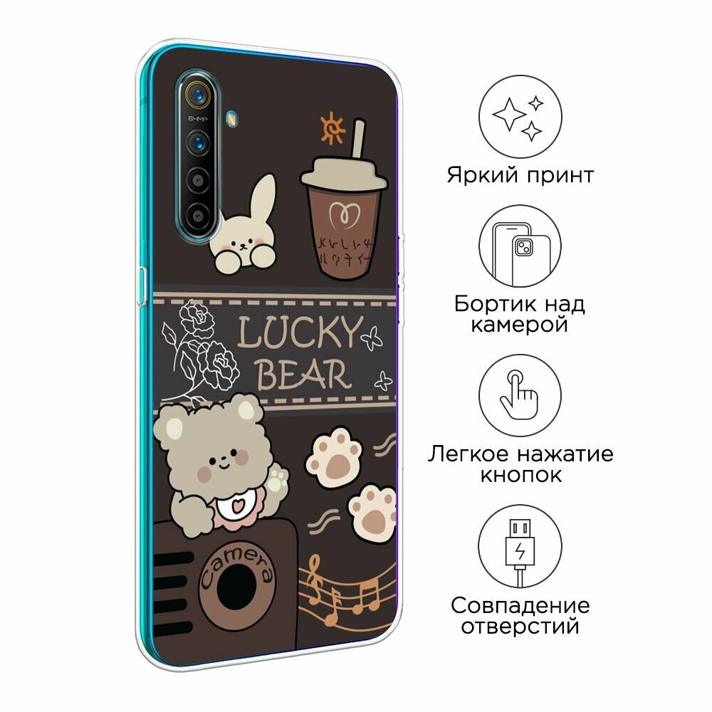 Чехол на Realme XT / Реалми XT с принтом "Lucky bear coffee 1" — фото 1