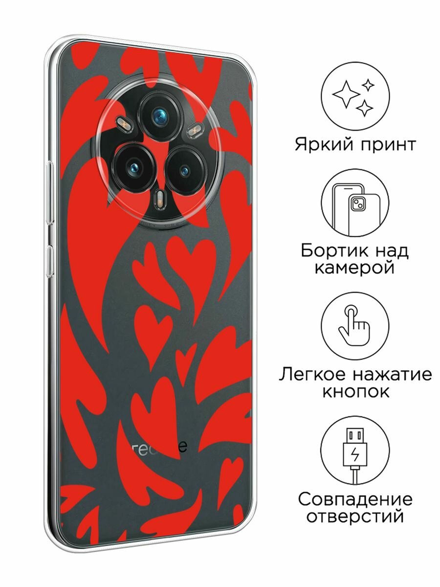 Чехол на Realme 14 Pro / Реалми 14 Про с принтом "Crazy hearts 2 - 14 февраля", прозрачный — фото 1