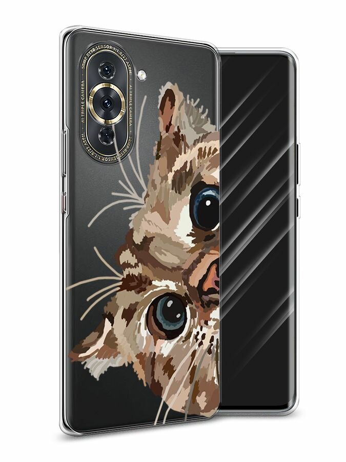 Чехол на Huawei Nova 10 Pro / Хуавей Нова 10 Про с принтом "Любопытный кот", прозрачный