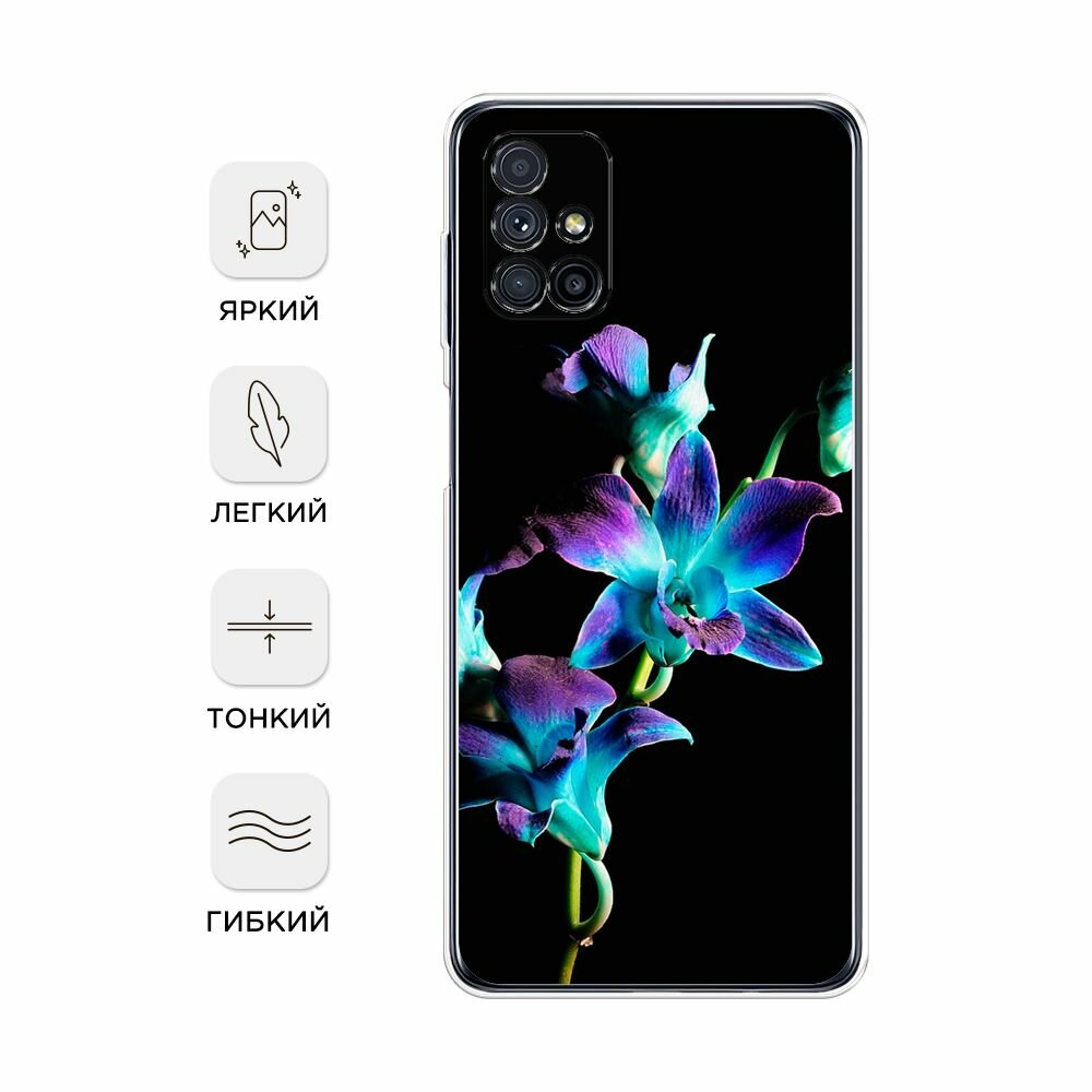 Чехол на Samsung Galaxy M31s / Самсунг Галакси M31s с принтом "Синий цветок на черном" — фото 1