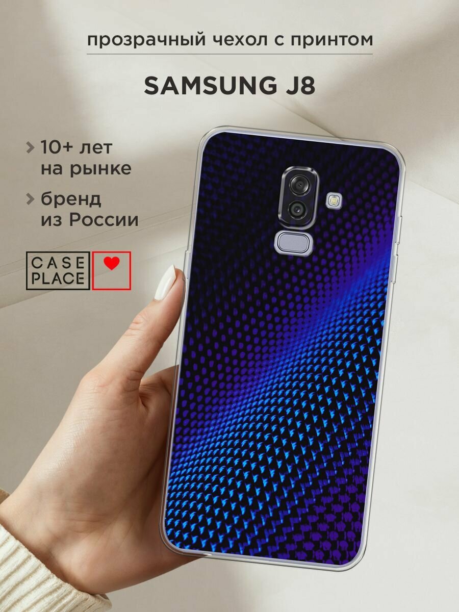Чехол на Samsung Galaxy J8 / Самсунг Галакси Джей 8 с принтом "Синий карбон"