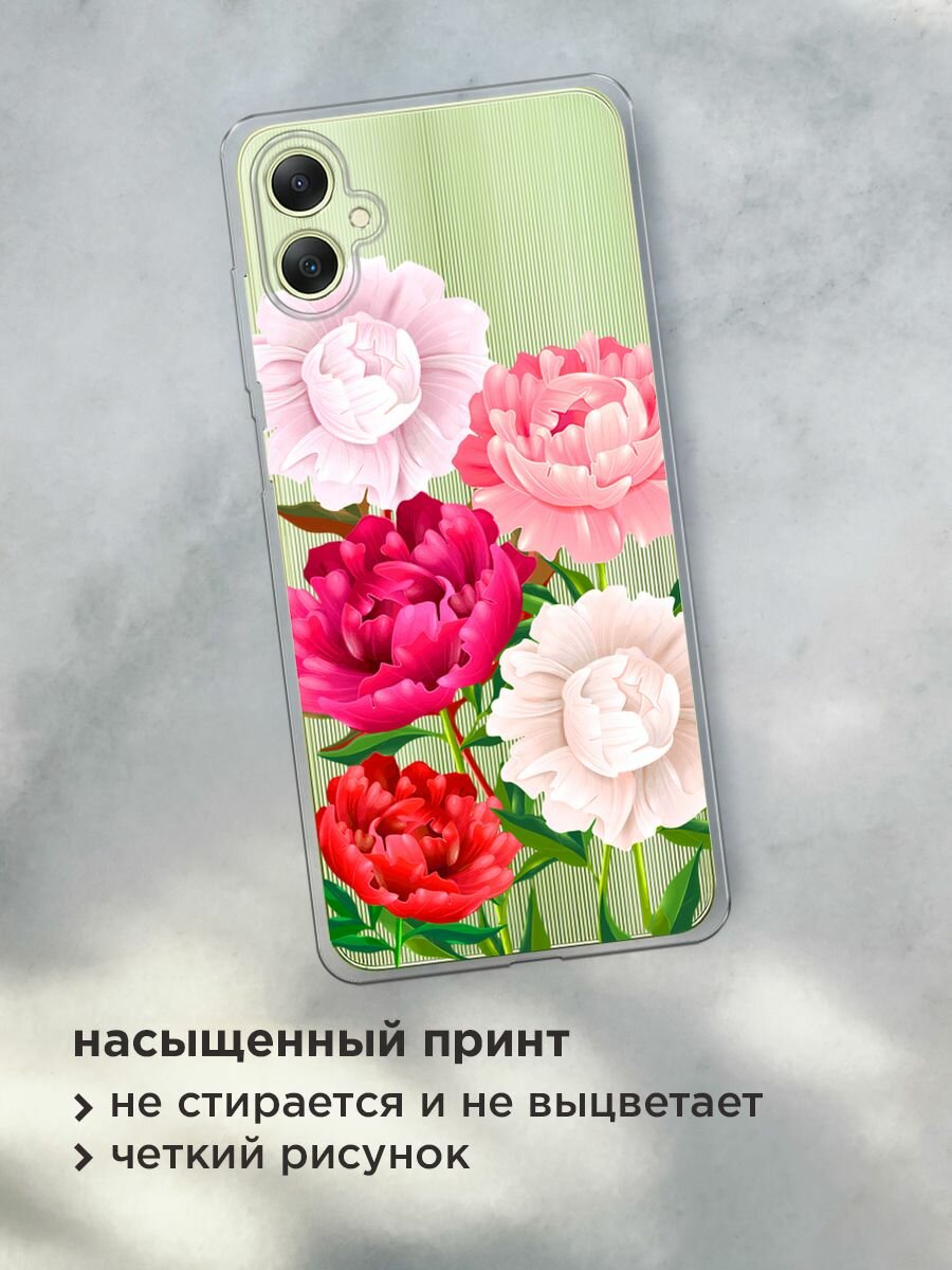 Чехол на Samsung Galaxy A06 / Самсунг Галакси А06 с принтом "Большие пионы", прозрачный — фото 1
