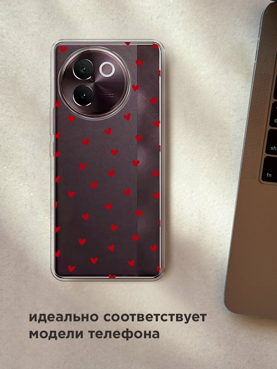 Чехол на Vivo V30e / Виво В30е с принтом "Red hearts", прозрачный — фото 1