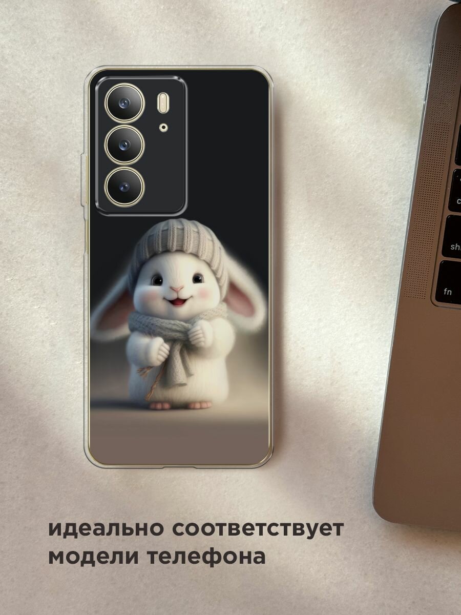 Чехол на Realme C75 4G / Реалми C75 4G с принтом "Белый крольчонок в шапке" — фото 1