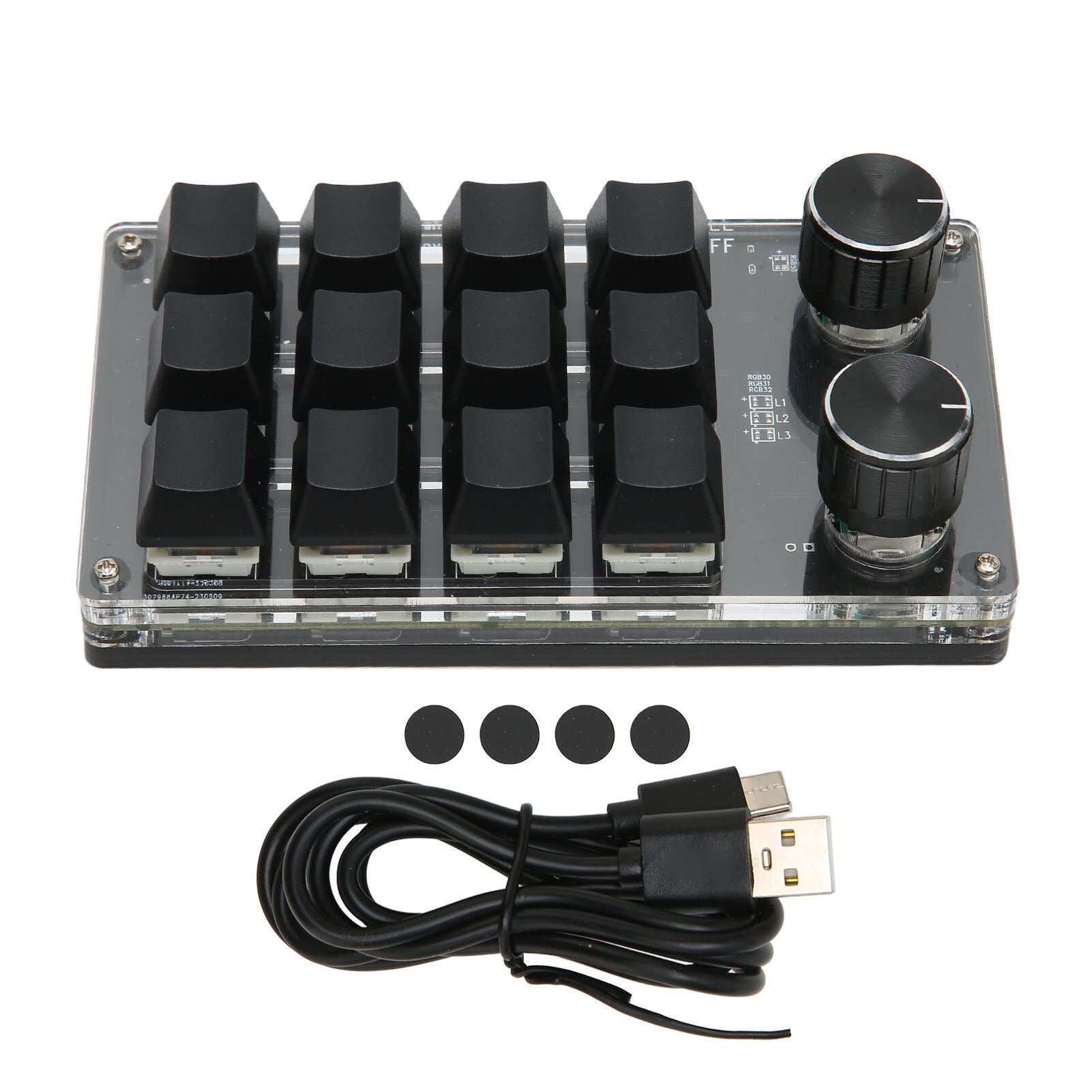 Миниатюрная механическая клавиатура с 12 клавишами, проводная, USB, программируемый макрос, 2 ручки, синий переключатель RGB, универсальный контроллер для ПК с управлением одной рукой