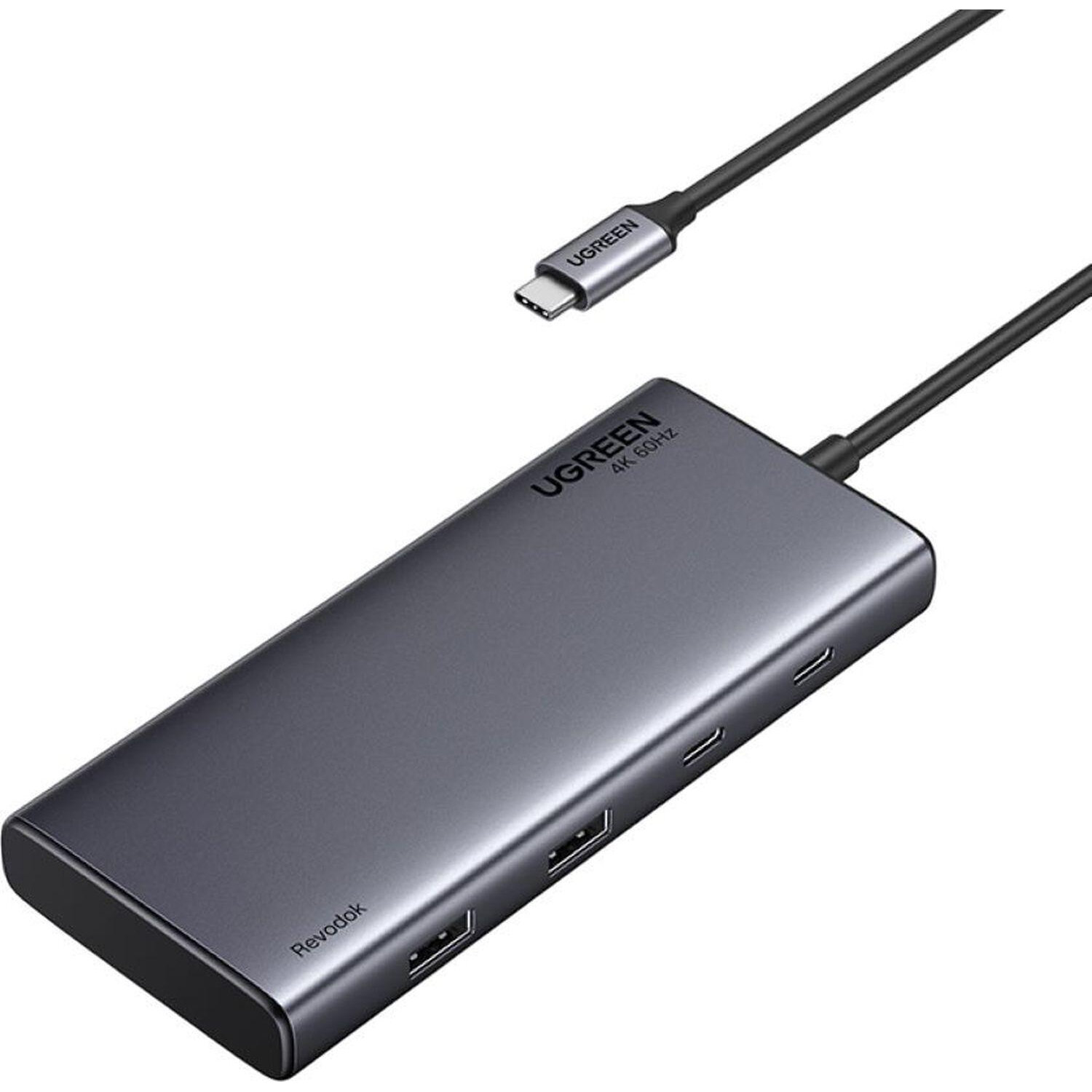 USB-разветвитель Ugreen CM639, 8 в 1, 4K, 60Hz, USB-C, USB-A, HDMI, DP, PD серый