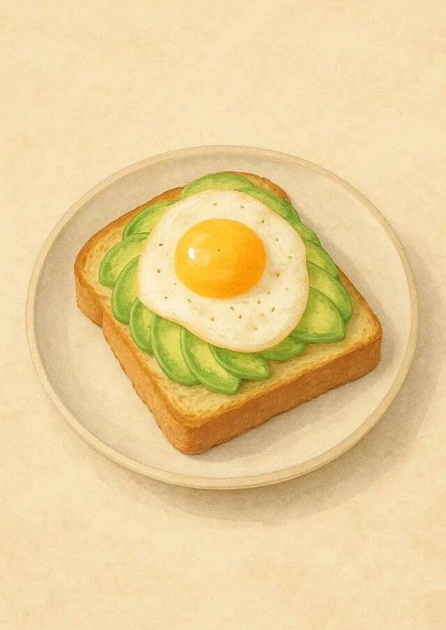 Печать на холсте "Авокадо тост ванильное мороженое клубника чизкейк" Зеленый, 1, 20X30cm Unframed