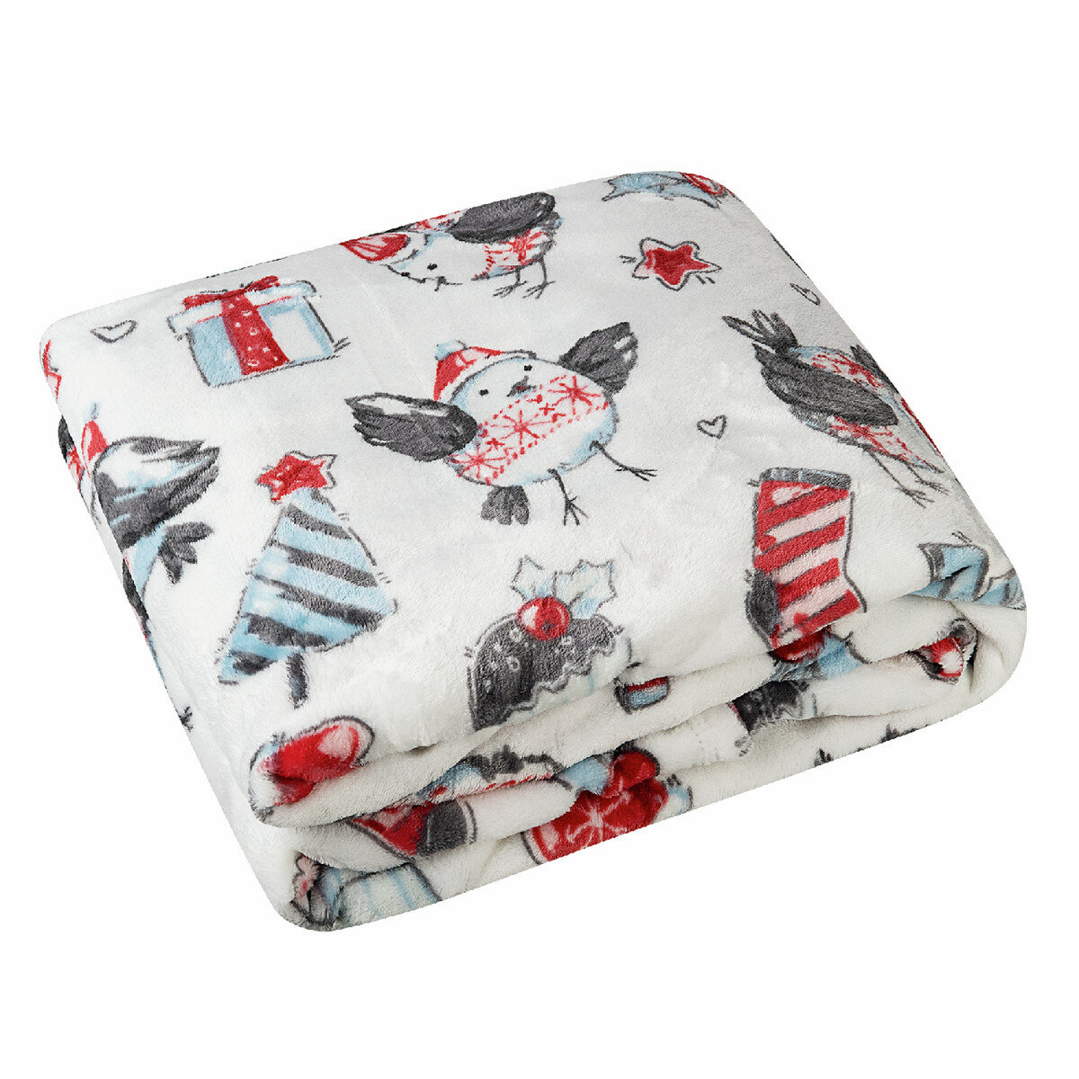 Tarrington House Плед микровелюр с сумкой с принтом снегири, 150 х 200см