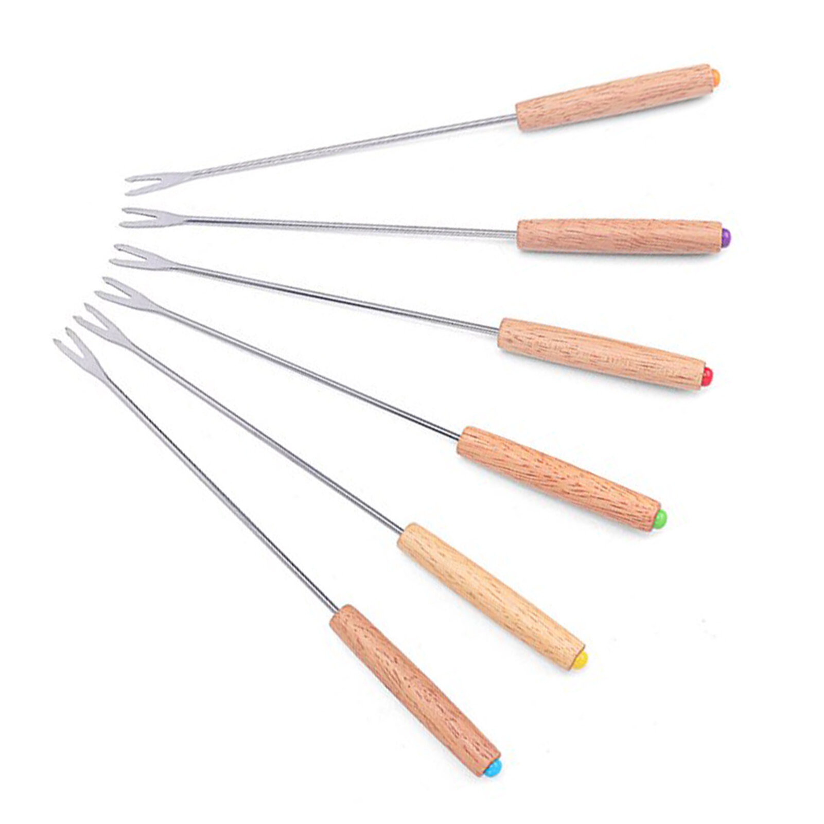 6 шт. вилка для фондю многофункциональная нержавеющая сталь с деревянной ручкой вилка для фондю для фруктов, сыра, фондю, шоколадного фонтана