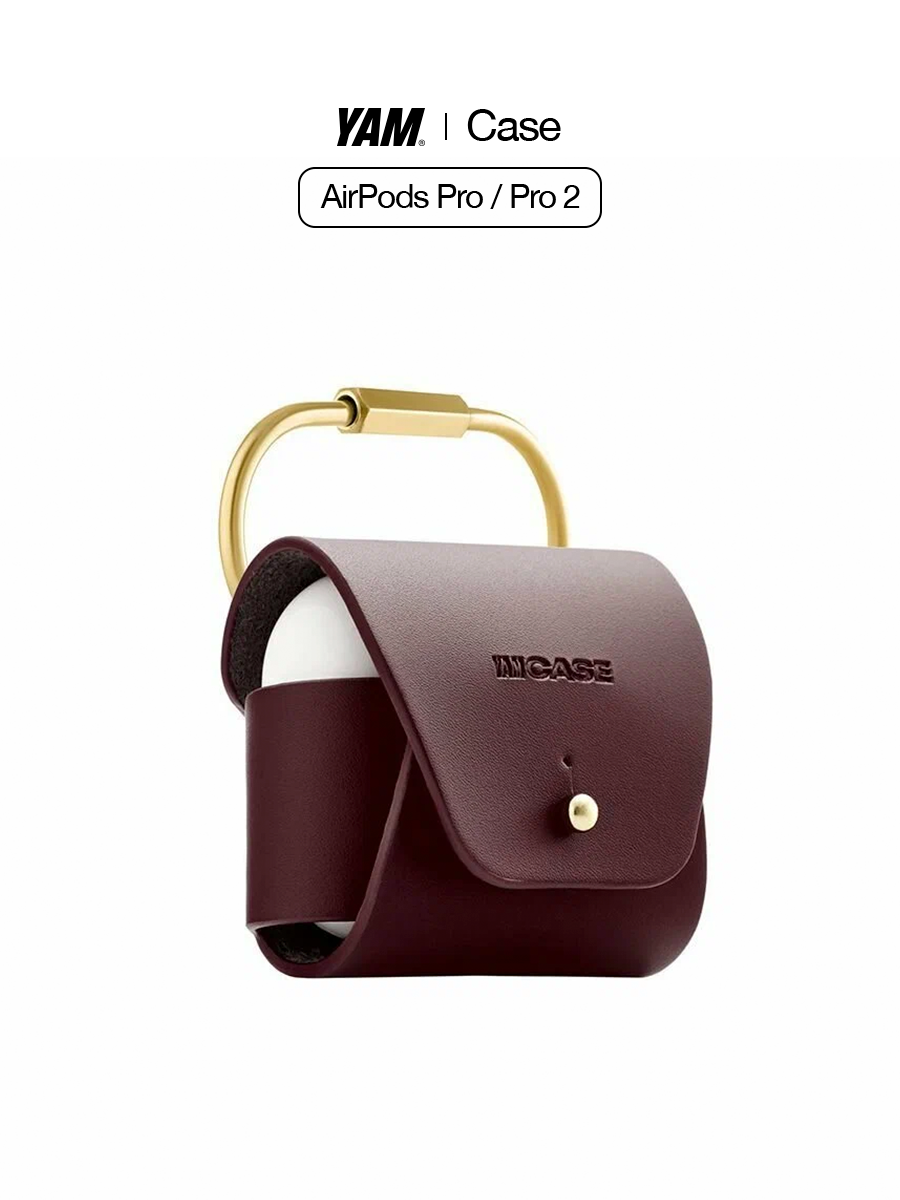 Чехол Yamcase, для AirPods Pro / Pro 2, искусственный кожаный, металлический, с карабином