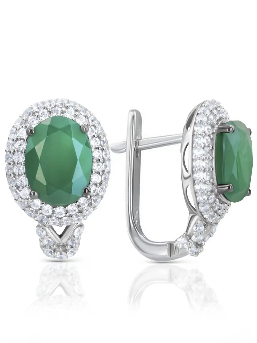 Серьги VALTERA, серебро, 925 проба, фианит, халцедон синтетический, , серебристый — фото 1