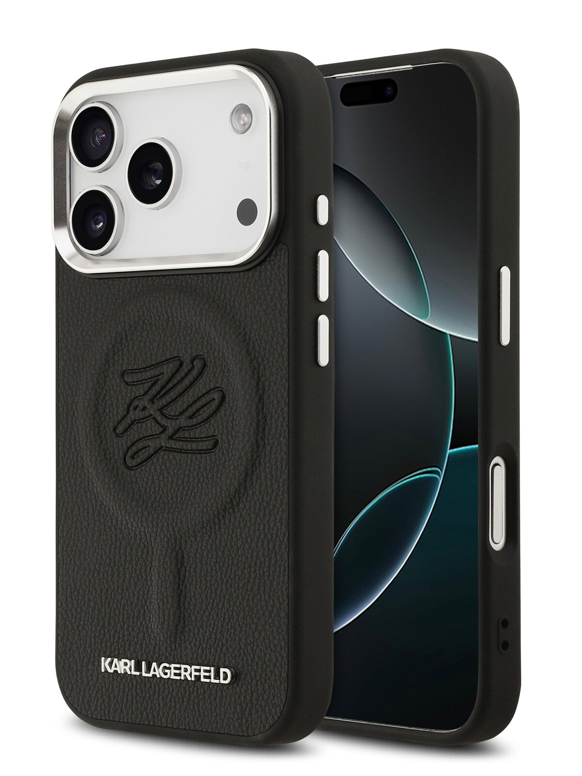 Karl Lagerfeld чехол с MagSafe для iPhone 17 Pro Max, PU кожа с тисненными инициалами, черный